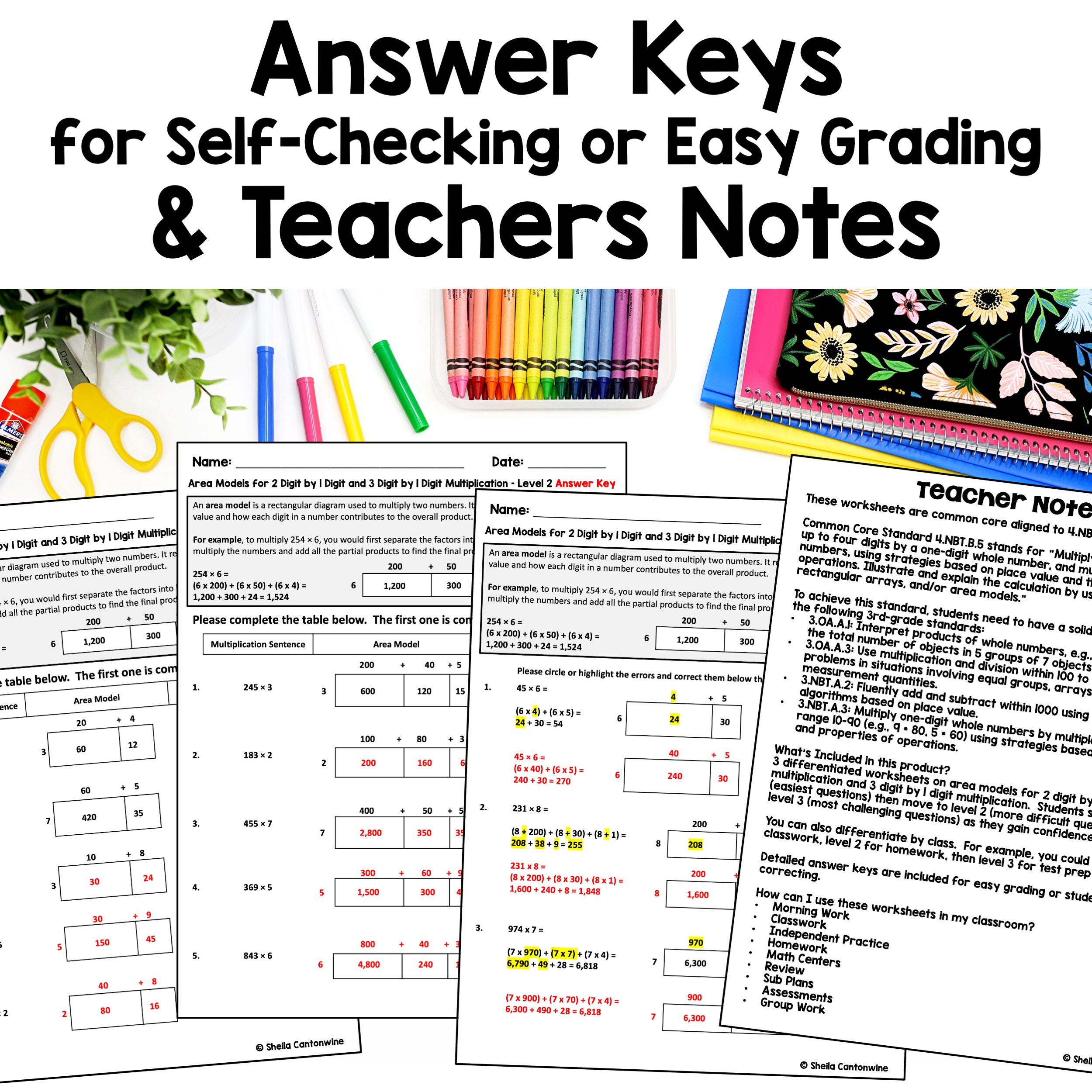 Area Model Multiplication Worksheets for 2x1 and 3x1 Multiplication - Etsy