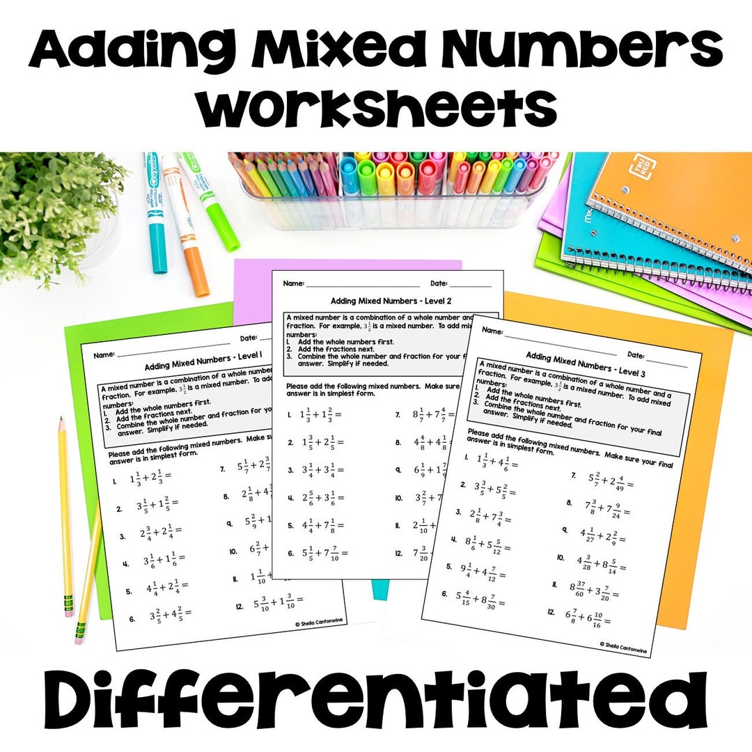 Adding Mixed Numbers Worksheets Differentiated - Etsy