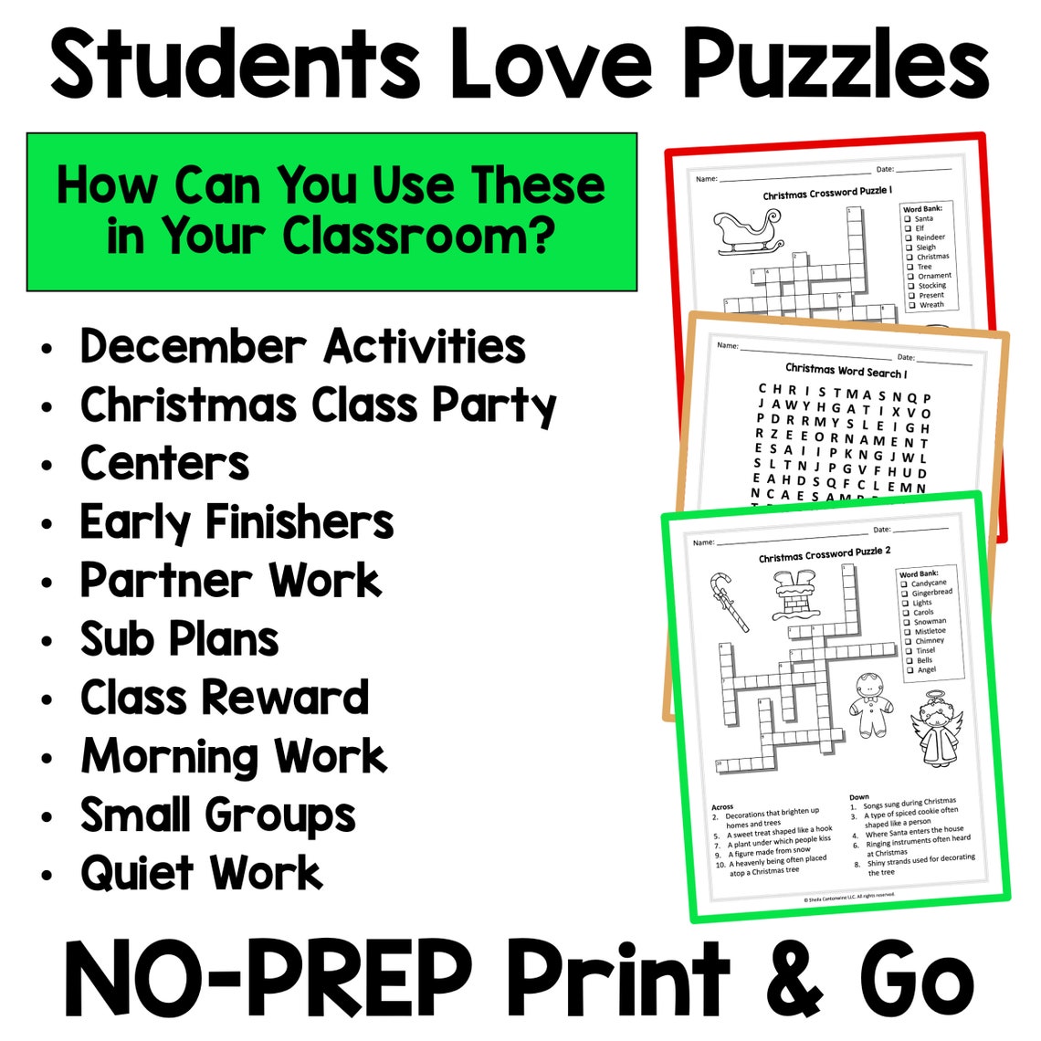 Christmas and December Crossword Puzzles and Word Searches - No Prep - Etsy