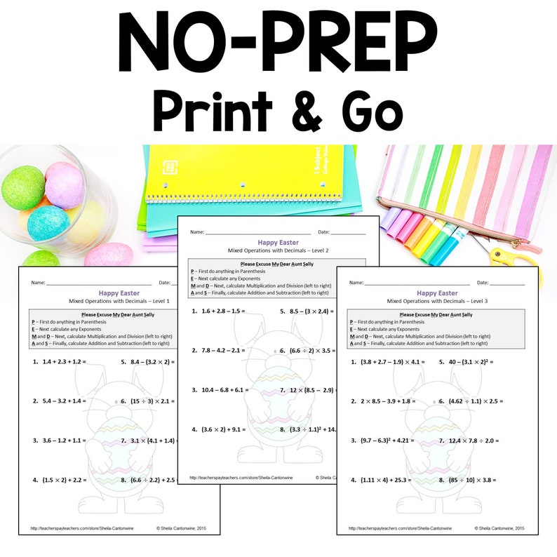 Easter Math Order of Operations With Decimals Worksheets ...