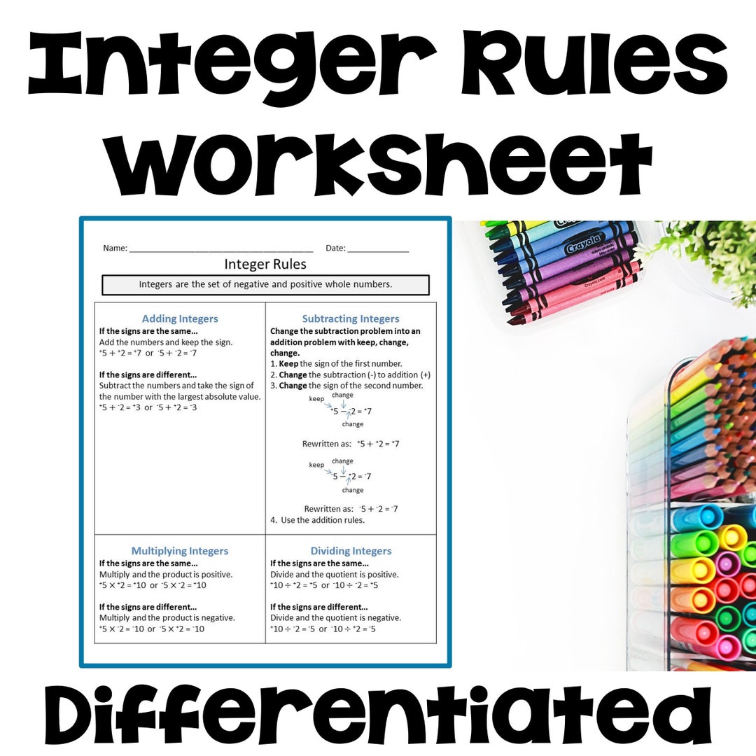 Integer Rules Worksheet - Etsy