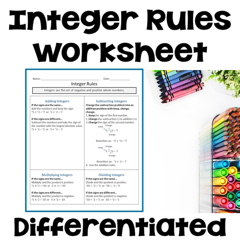 Integer Rules Worksheet - Etsy