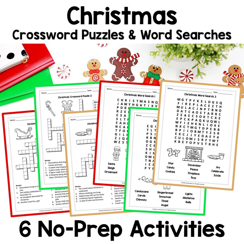 Christmas and December Crossword Puzzles and Word Searches - No Prep - Etsy