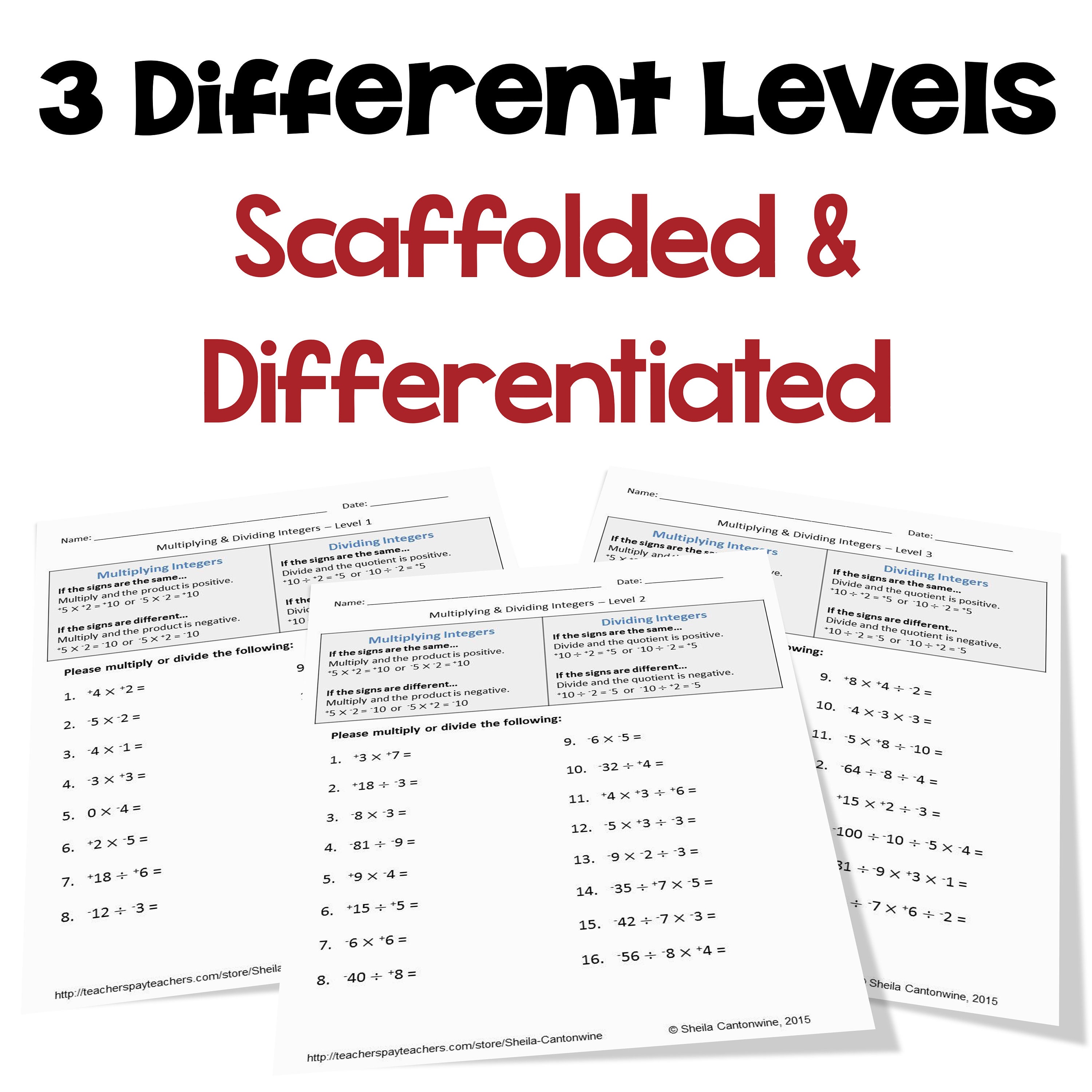 Multiplying and Dividing Integers Worksheets Differentiated - Etsy