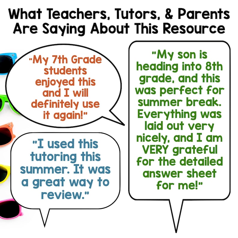 7th Grade Math Summer Review Packet Worksheets - No Prep Activities ...