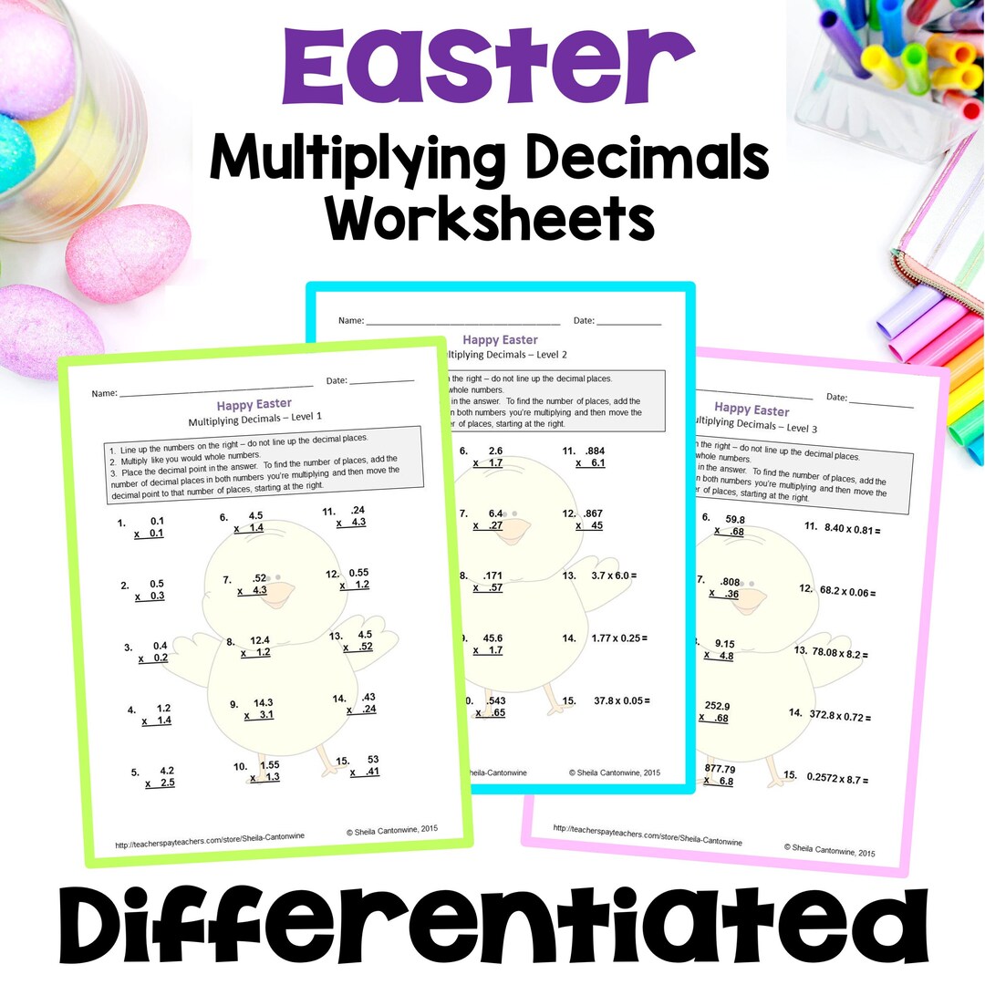 Easter Math Multiplying Decimals Worksheets - Differentiated - Etsy