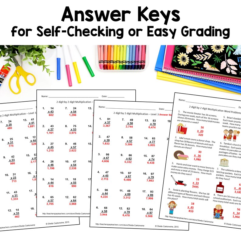 2-digit Multiplication Worksheets: Differentiated Math Problems - Etsy