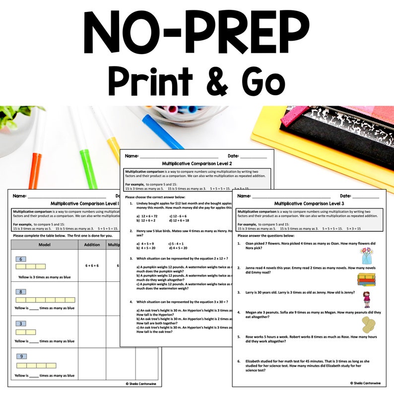 Multiplicative Comparison Worksheets Differentiated - Etsy