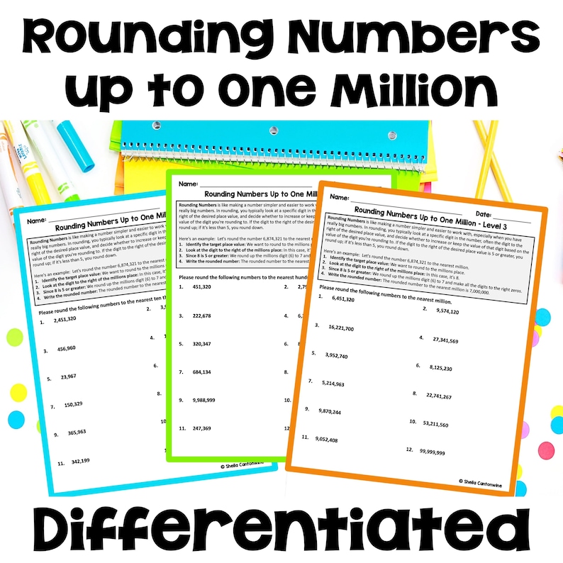 Rounding Numbers up to One Million Worksheets - Differentiated - Etsy
