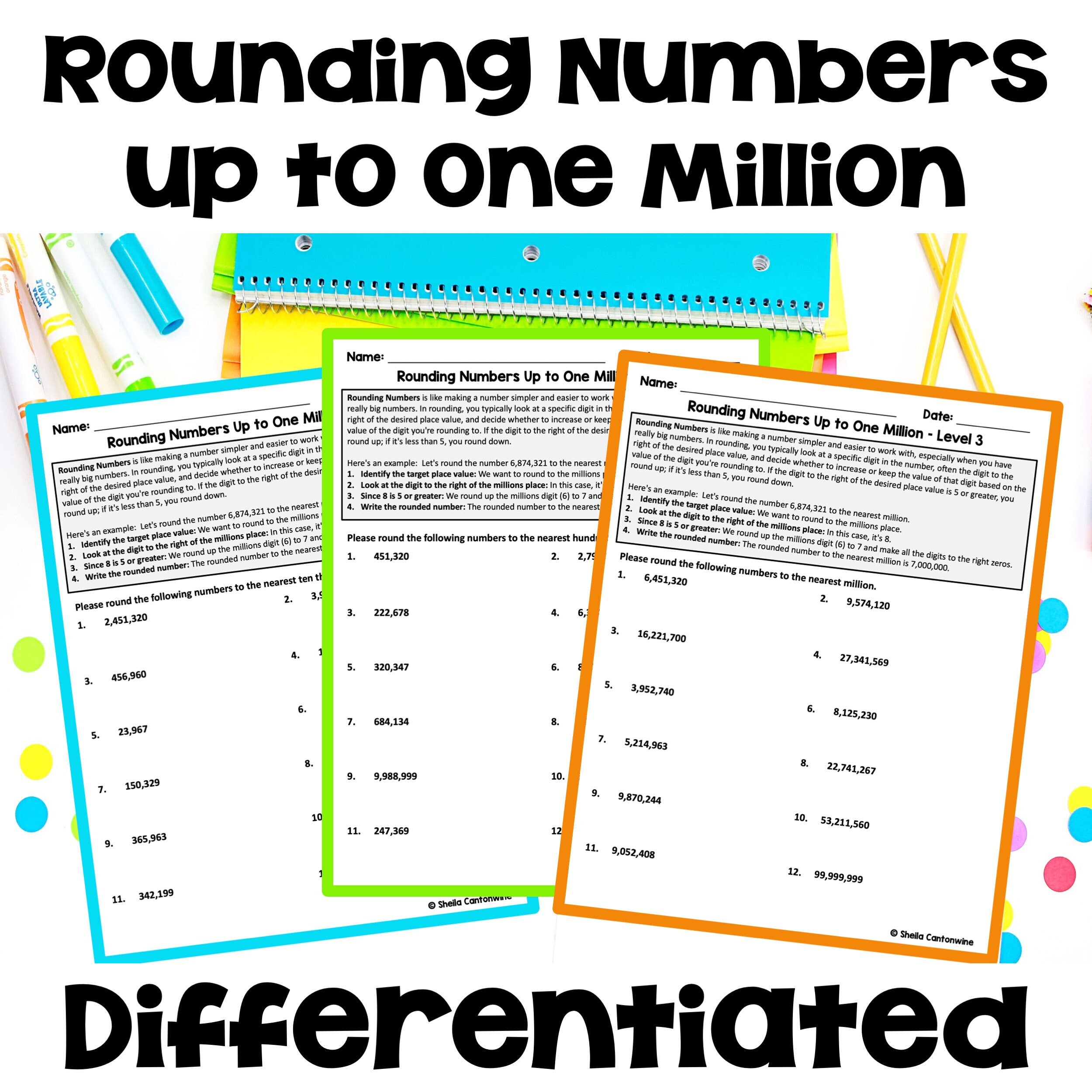 Rounding Numbers up to One Million Worksheets Differentiated - Etsy