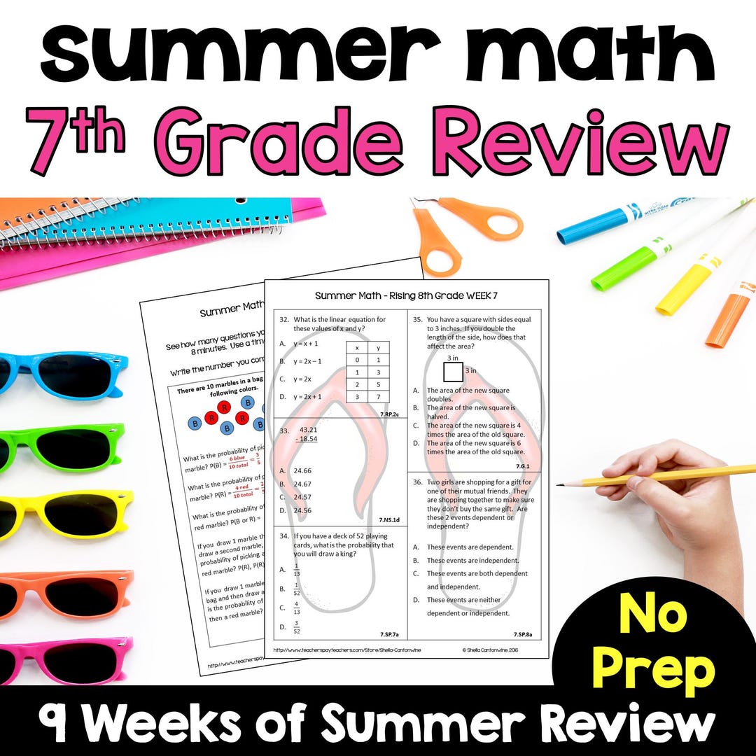 7th Grade Math Summer Review Packet Worksheets - No Prep Activities ...