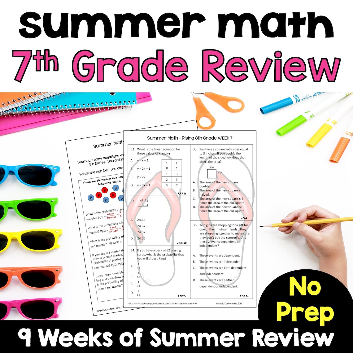 7th Grade Math Summer Review Packet Worksheets - No Prep Activities ...
