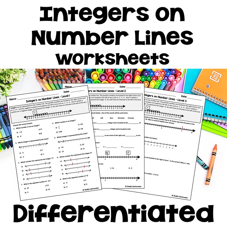 Integers on Number Lines Worksheets - Differentiated - Etsy