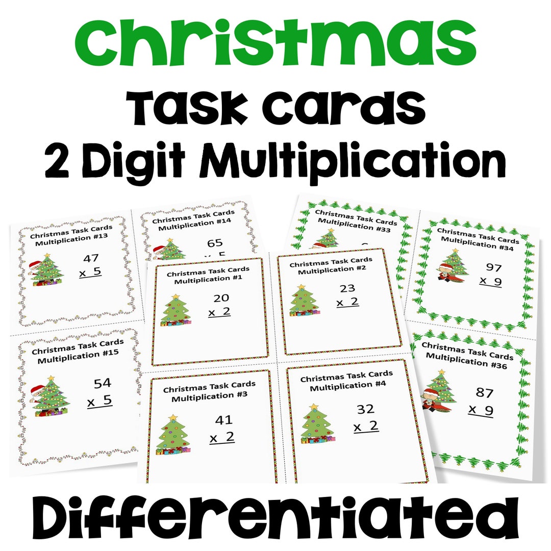 Christmas Math Task Cards for 2 Digit by 1 Digit Multiplication ...