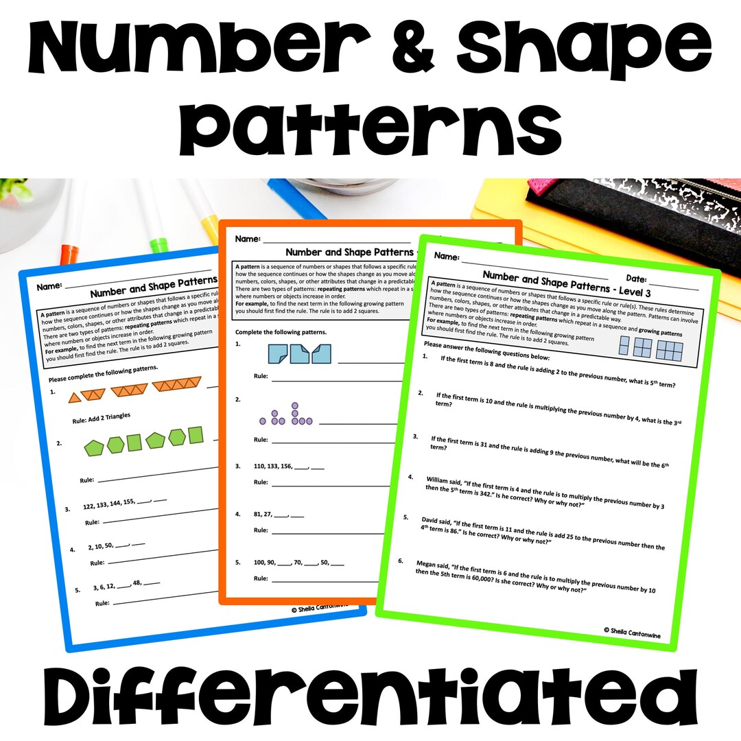 Number and Shape Patterns Differentiated Worksheets - Etsy