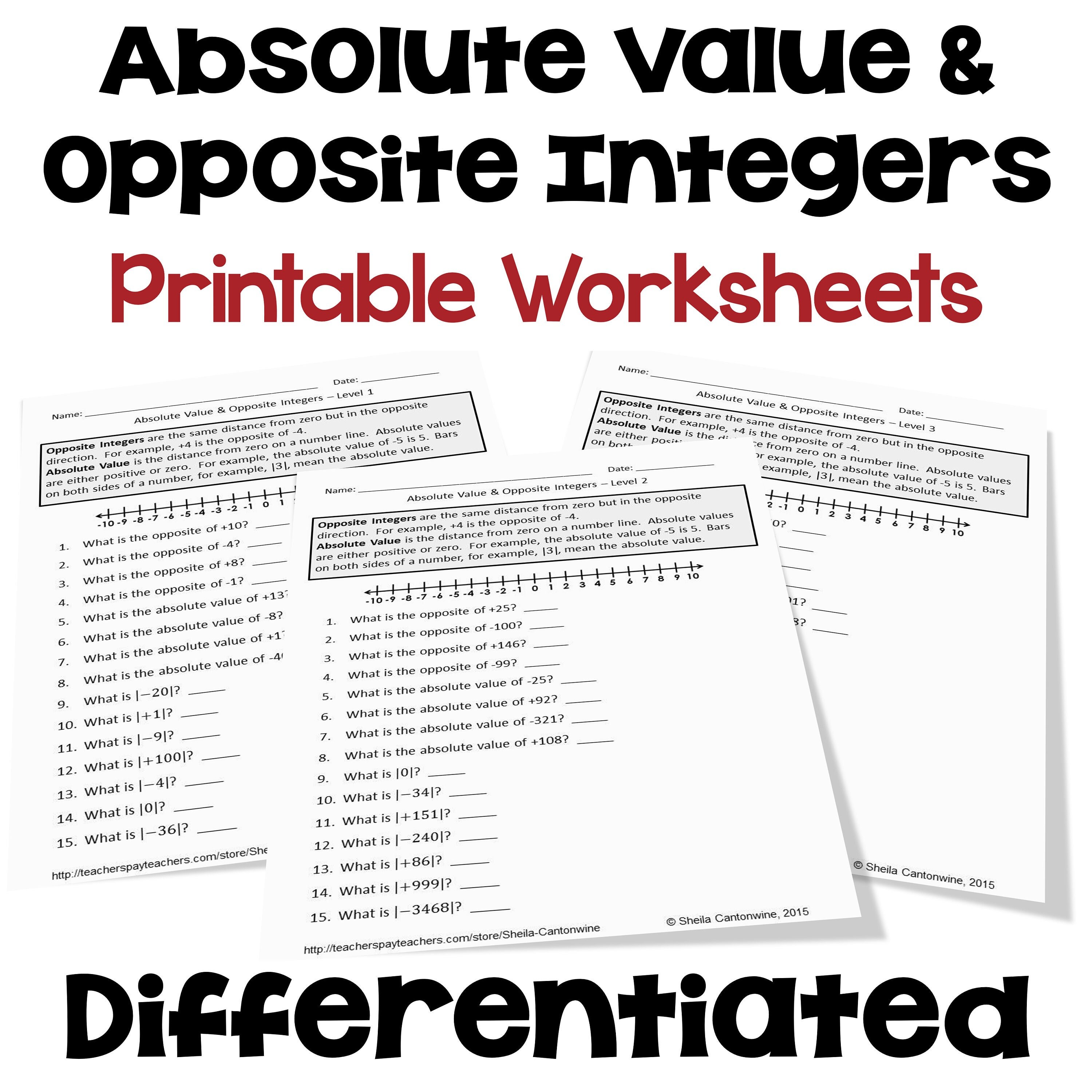 Absolute Value Worksheets