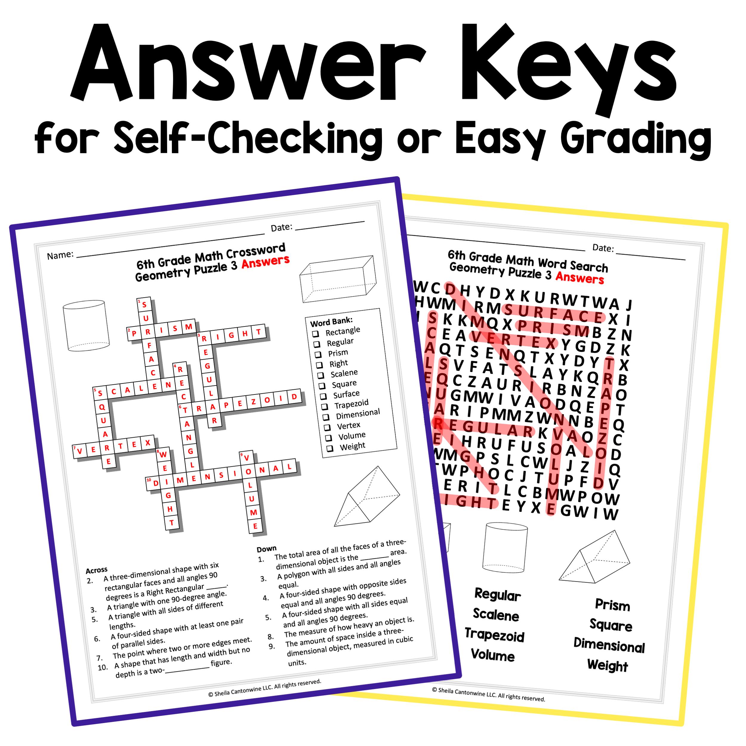 6th Grade Math Vocabulary Crossword Puzzles and Word Searches - No Prep ...