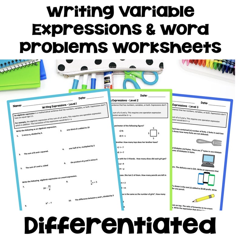 Writing Variable Expressions and Word Problems Differentiated - Etsy