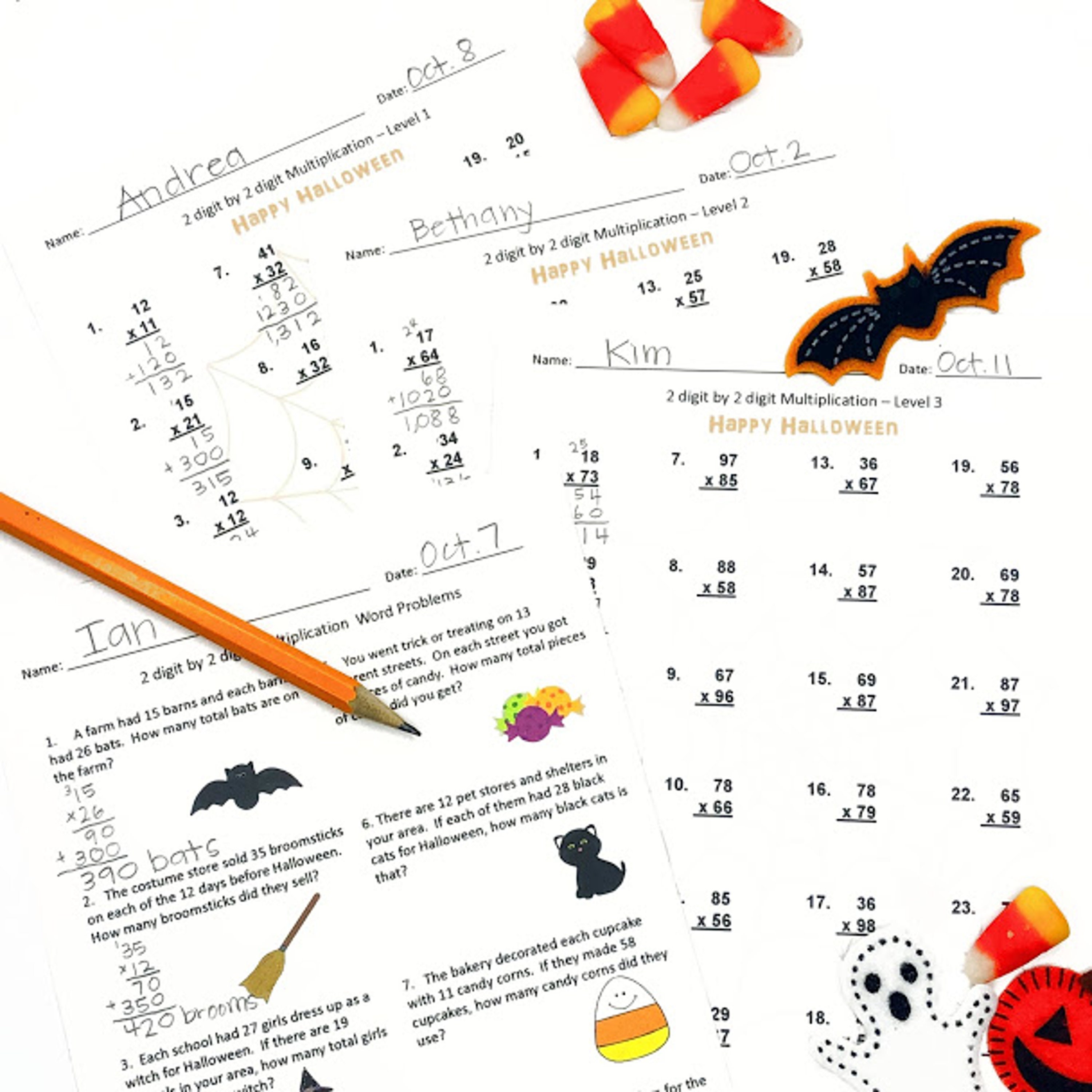 Halloween Math: 2-digit Multiplication Worksheets - Etsy