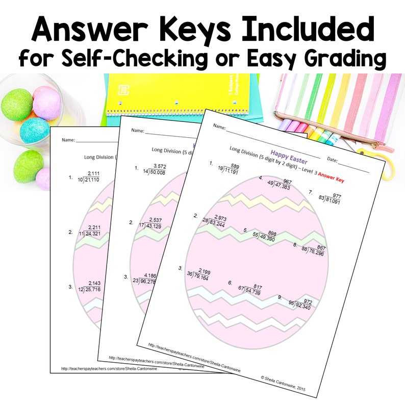 Easter Math 5 Digit by 2 Digit Long Division Worksheets ...