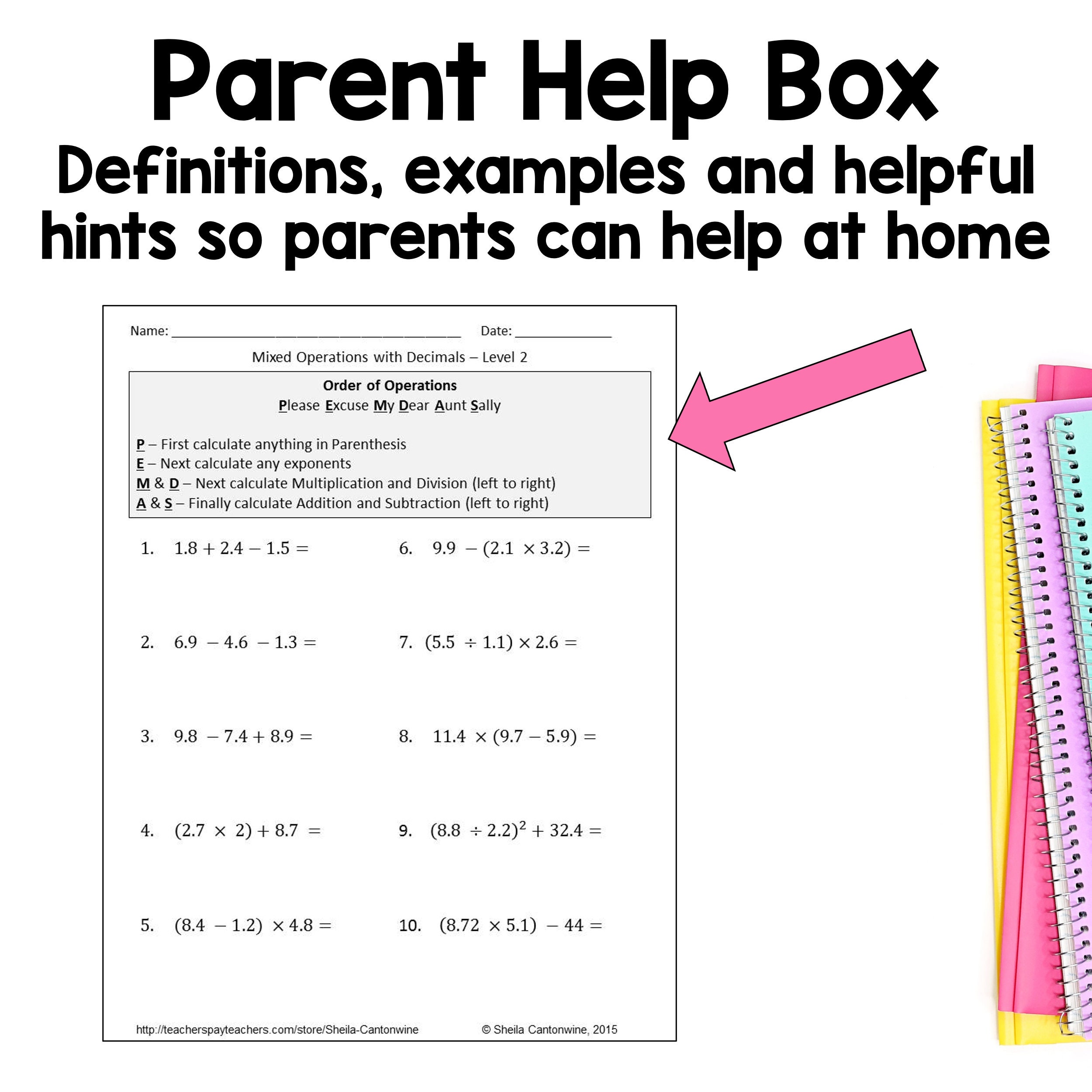 Order of Operations With Decimals Worksheets - Differentiated - Etsy