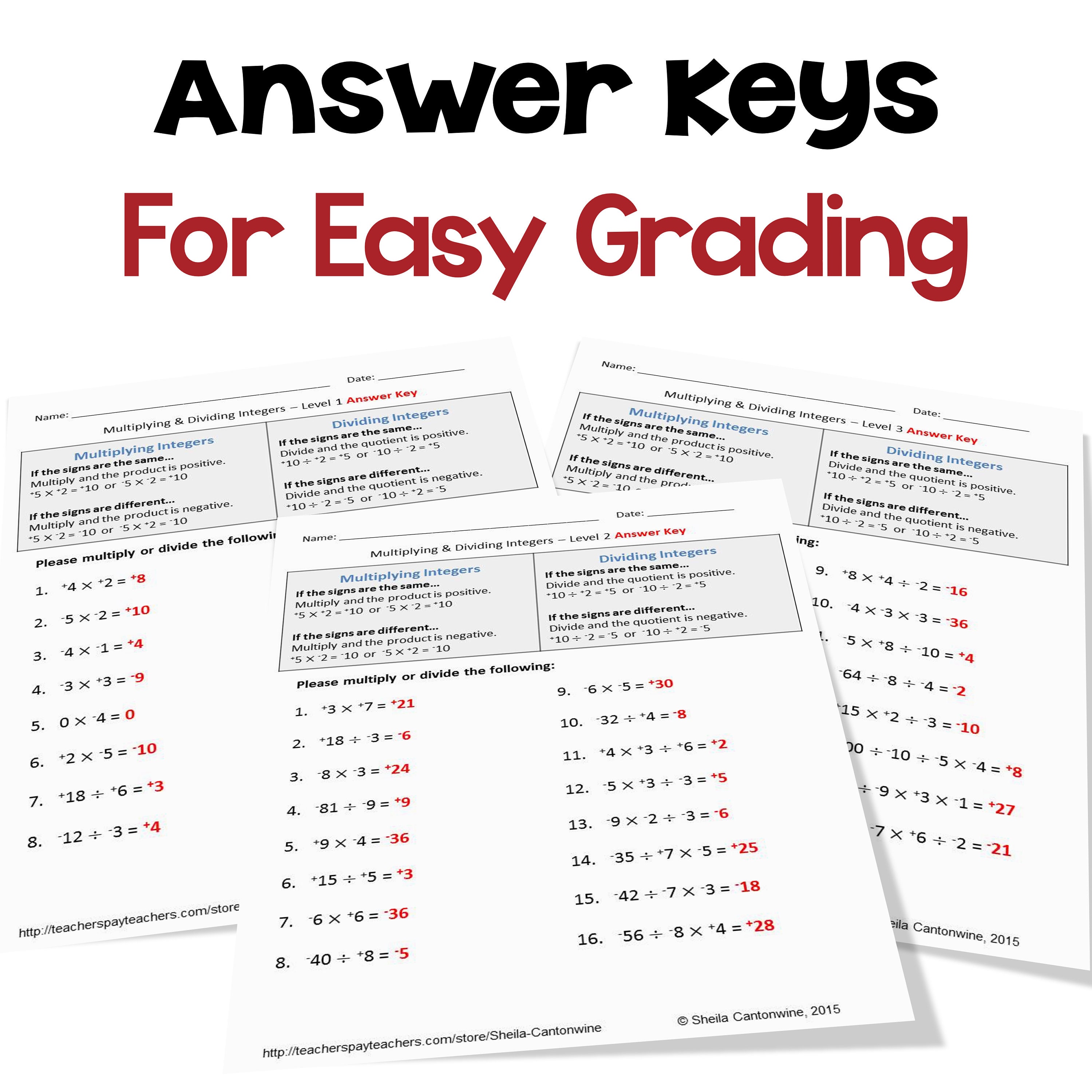Multiplying and Dividing Integers Worksheets Differentiated - Etsy