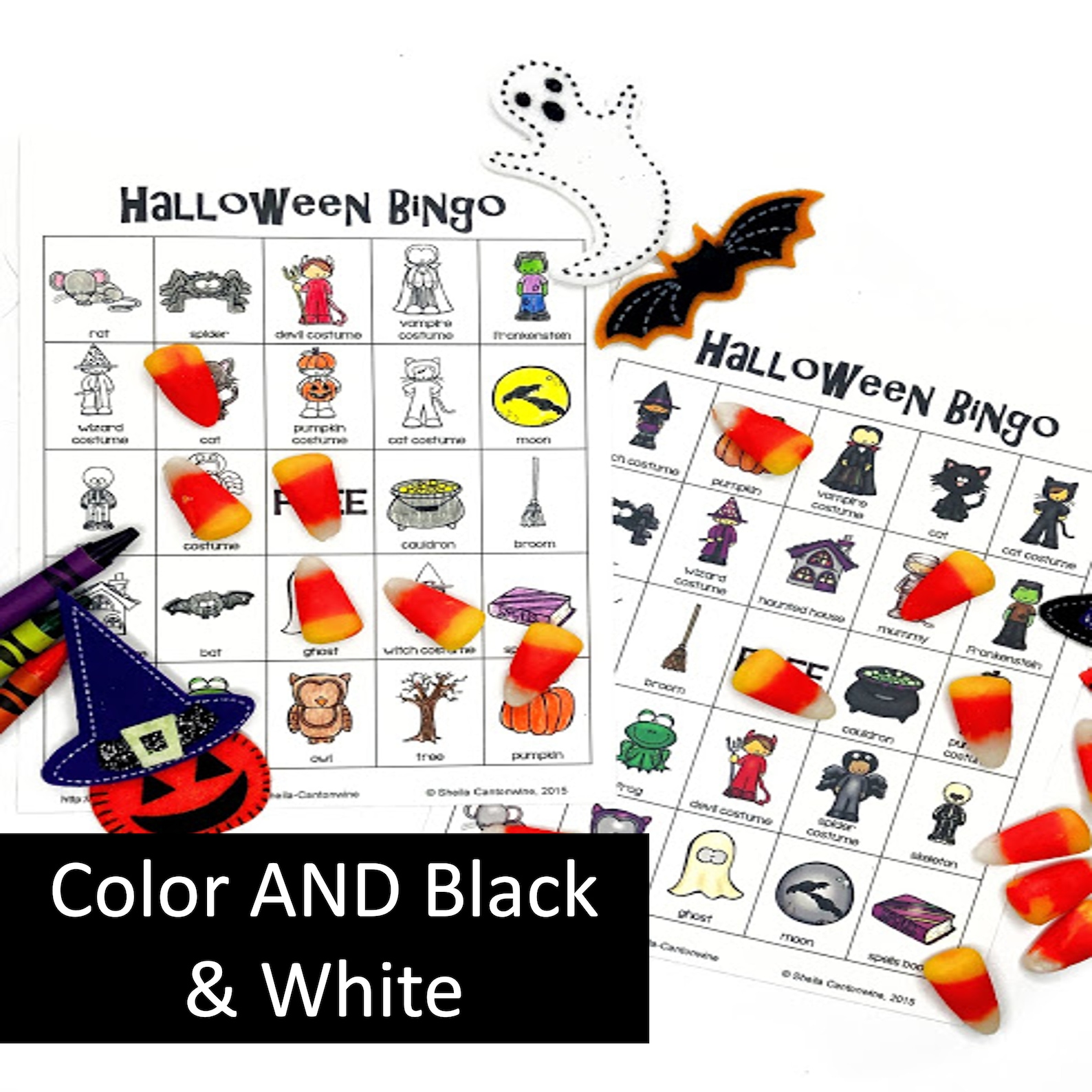 Halloween Bingo With Color and Black and White Bingo Cards - Etsy