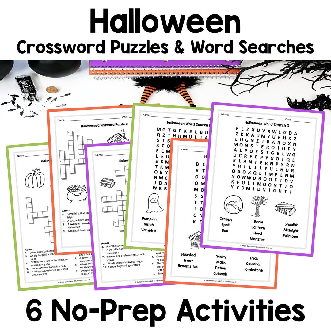 Halloween and October Crossword Puzzles and Word Searches - No Prep ...