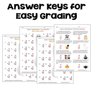 Halloween Math Worksheets for 2 Digit by 1 Digit Multiplication - Etsy