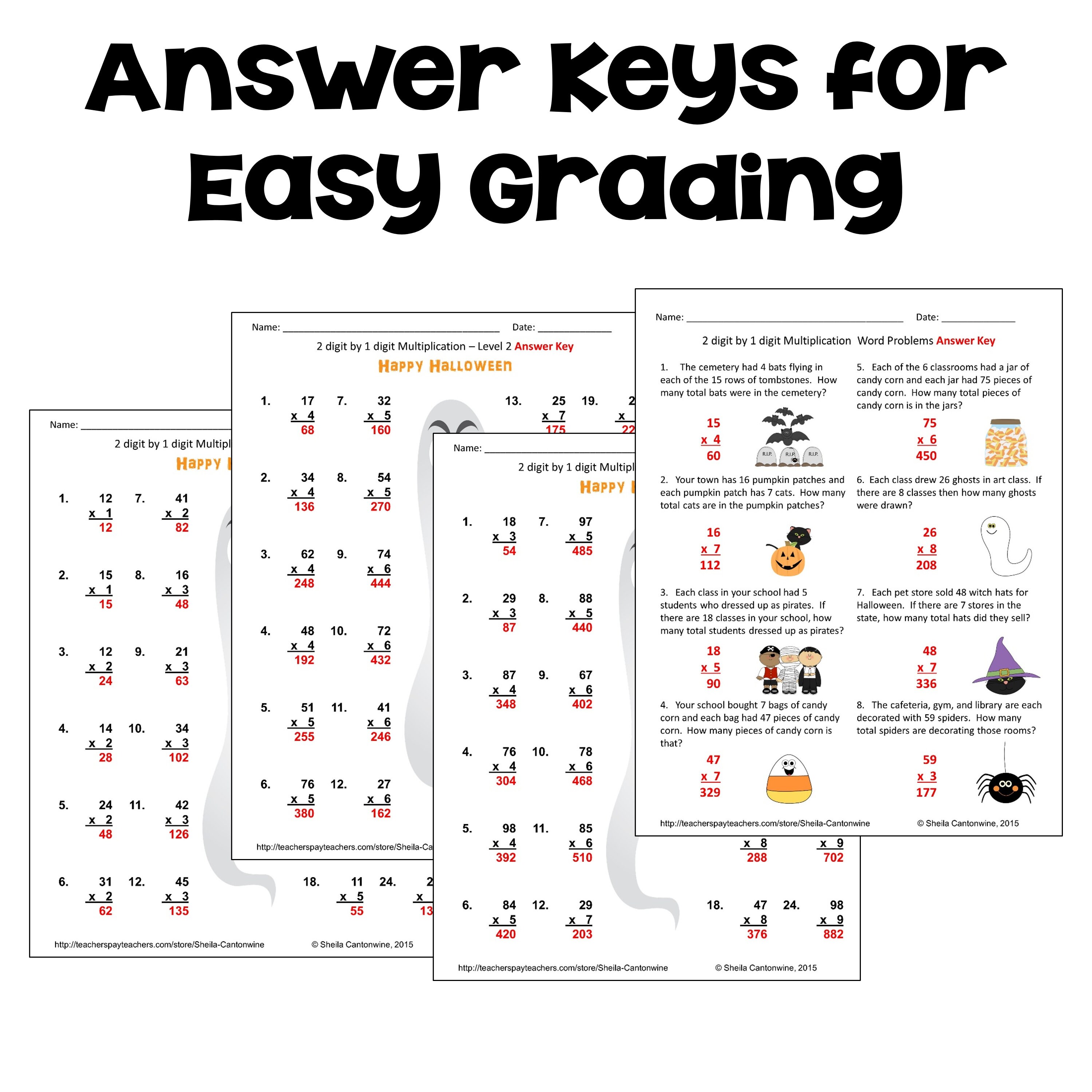 Halloween Math Worksheets for 2 Digit by 1 Digit Multiplication - Etsy