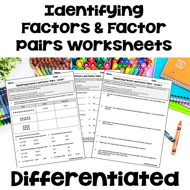 Factors and Factor Pairs Worksheets - Differentiated - Etsy