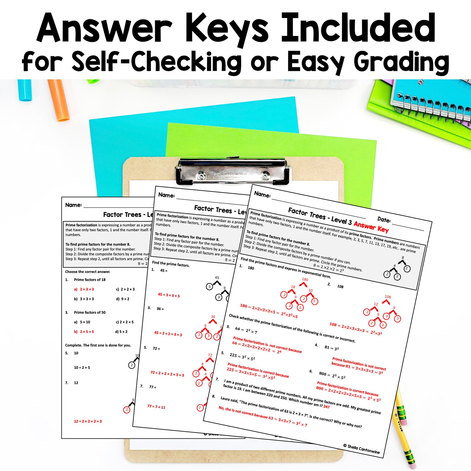 Prime Factorization and Factor Trees Worksheets - Differentiated - Etsy