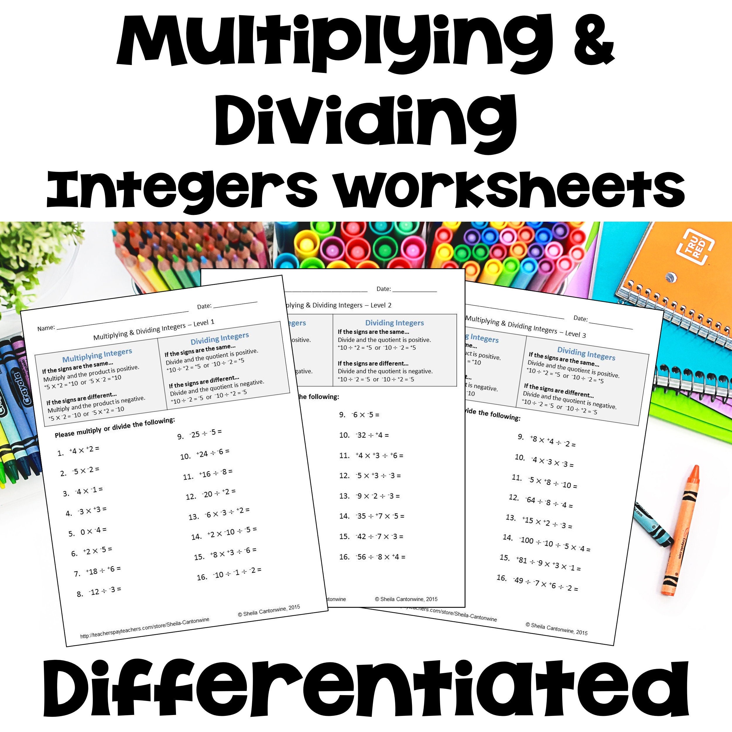Multiplying and Dividing Integers Worksheets - Differentiated - Etsy