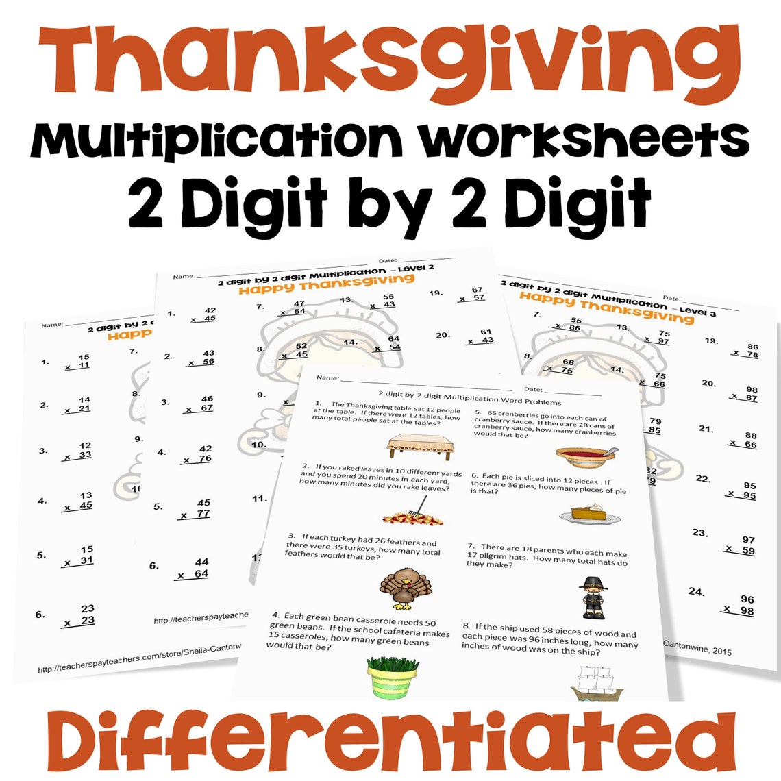 Thanksgiving 2 Digit by 2 Digit Multiplication Worksheets ...