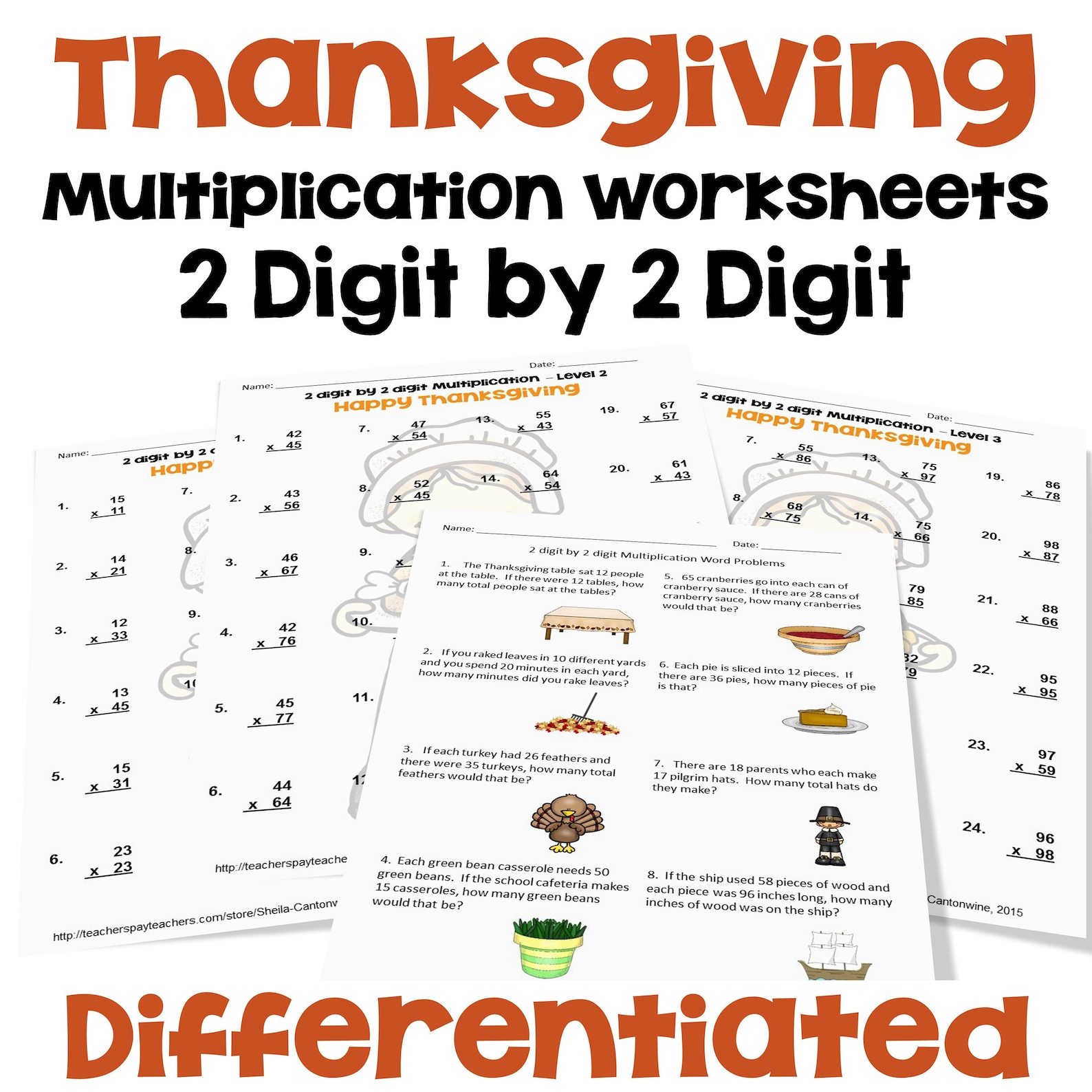 Thanksgiving 2 Digit by 2 Digit Multiplication Worksheets ...