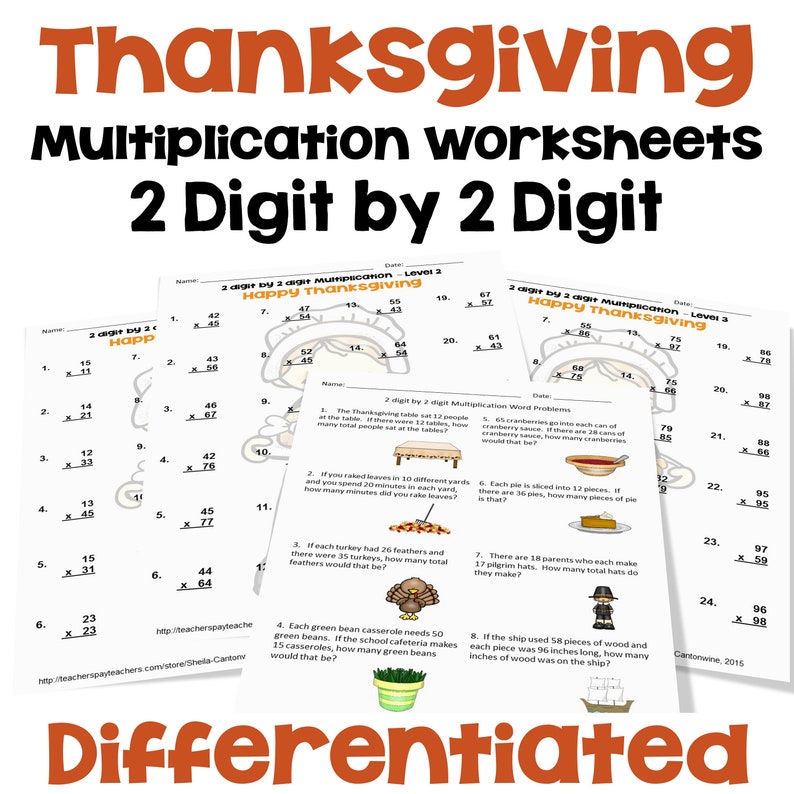 Thanksgiving 2 Digit by 2 Digit Multiplication Worksheets ...