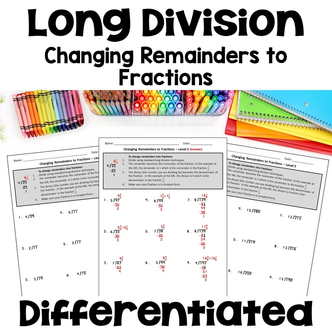 Changing Long Division Remainders to Fractions - Etsy
