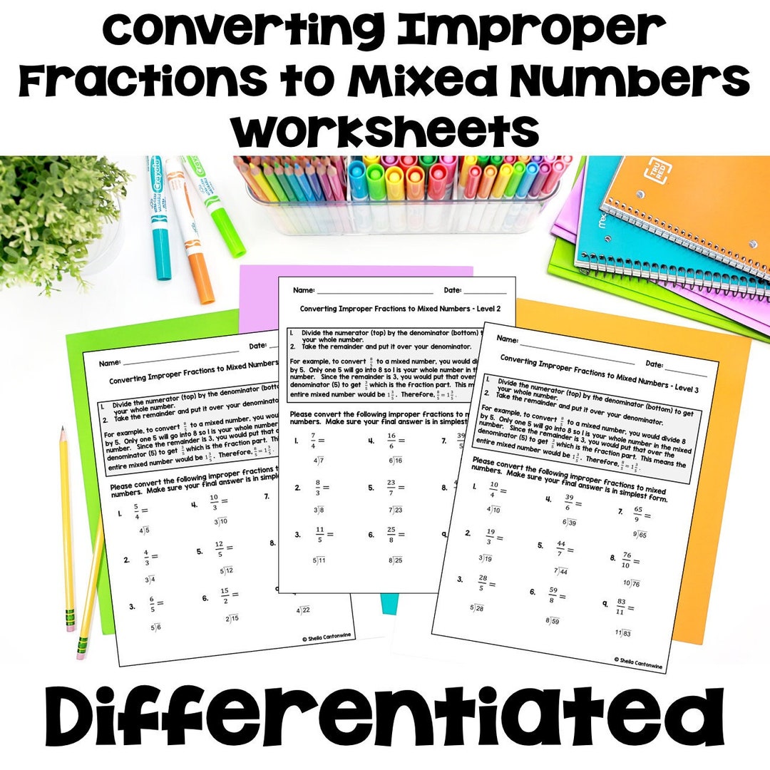 Converting Improper Fractions to Mixed Numbers Worksheets ...