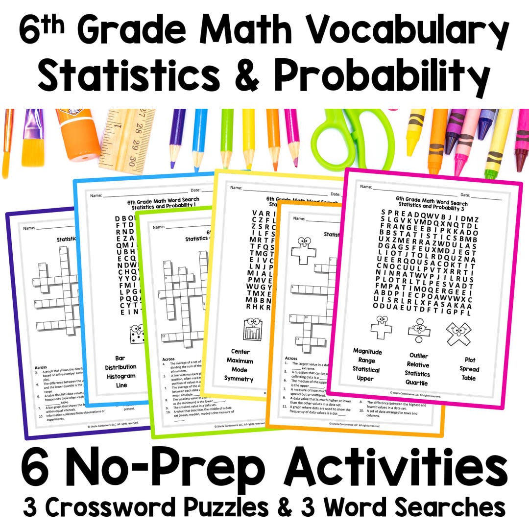6th Grade Math Vocabulary Crossword Puzzles and Word Searches - No Prep ...