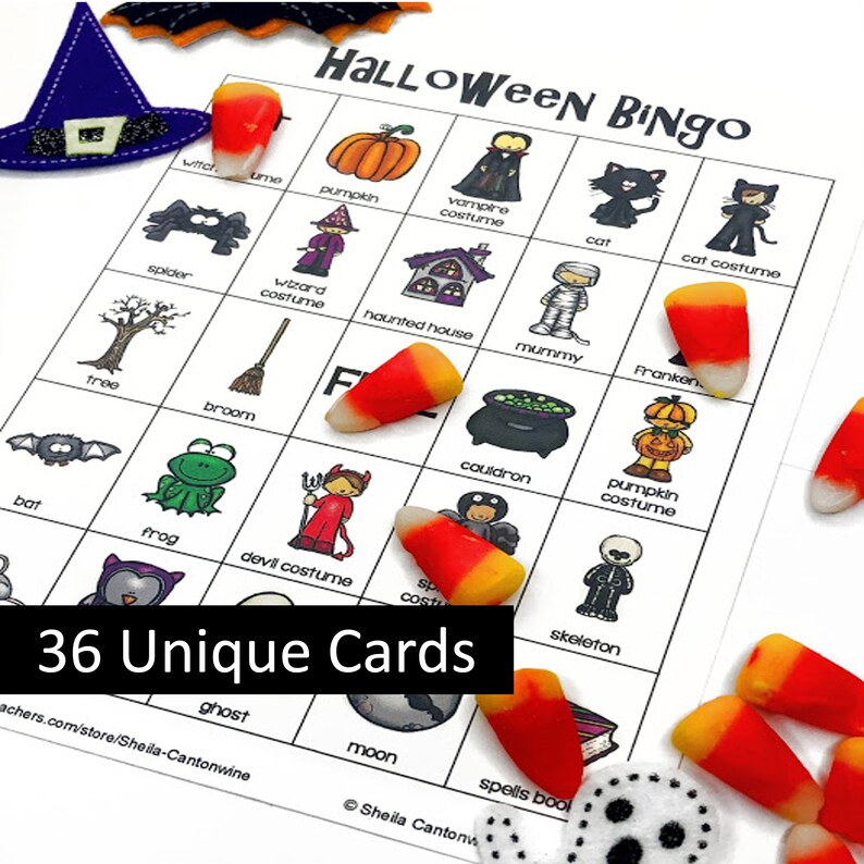 Halloween Bingo With Color and Black and White Bingo Cards - Etsy