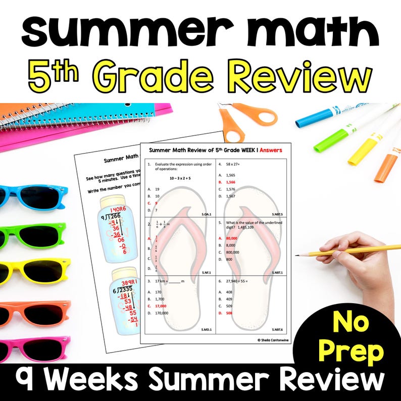 5th Grade Math Summer Review Packet Worksheets - No Prep Activities for ...