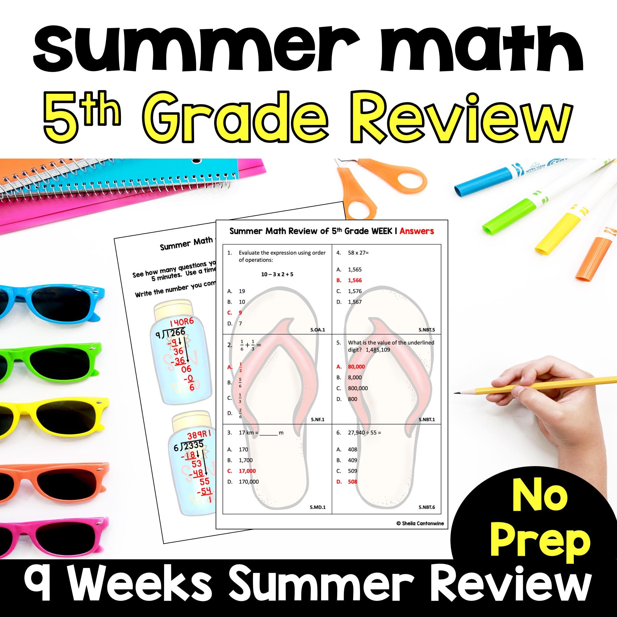 5th Grade Math Summer Review Packet Worksheets - No Prep Activities for ...