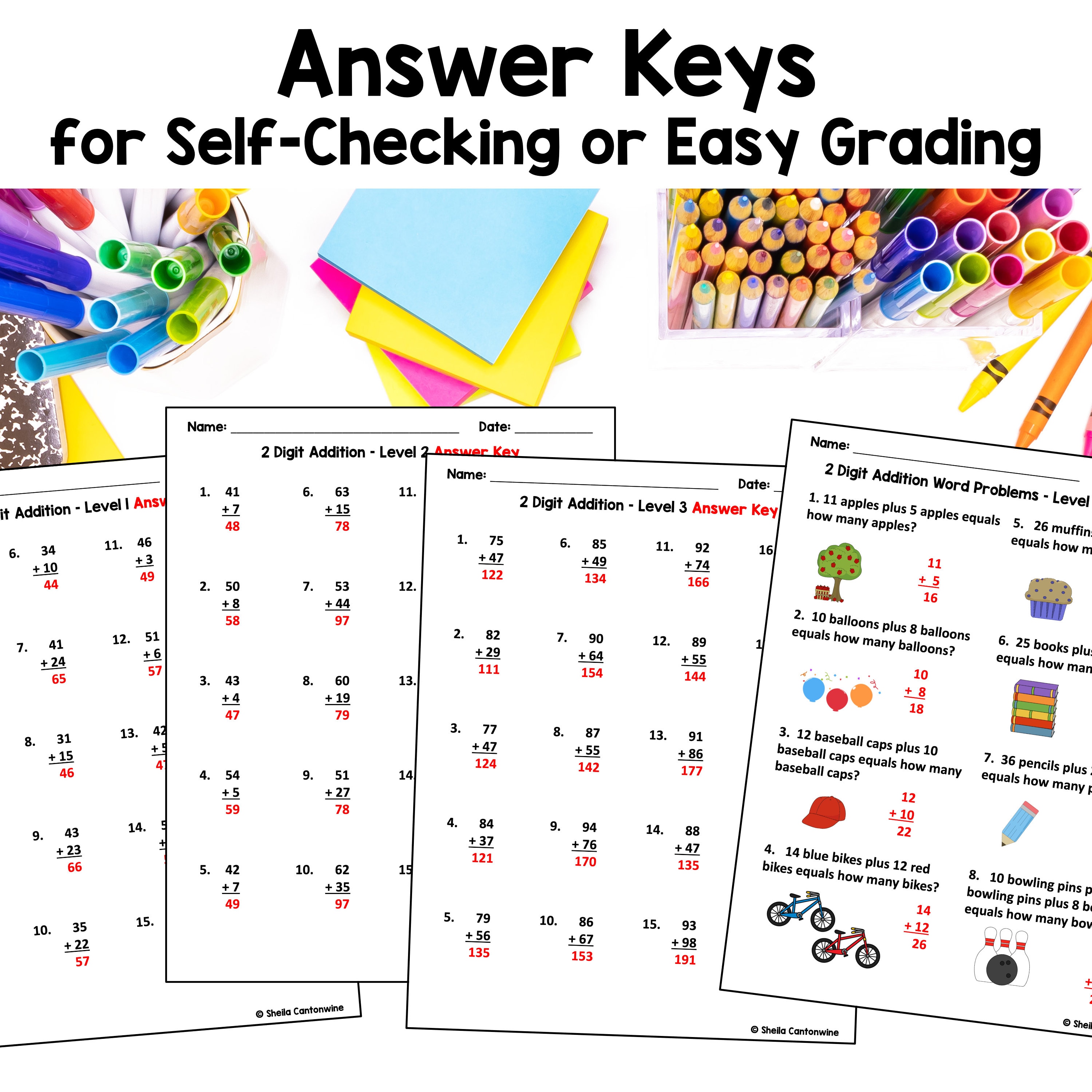 2 Digit Addition Worksheets - Differentiated With Word Problems - Etsy