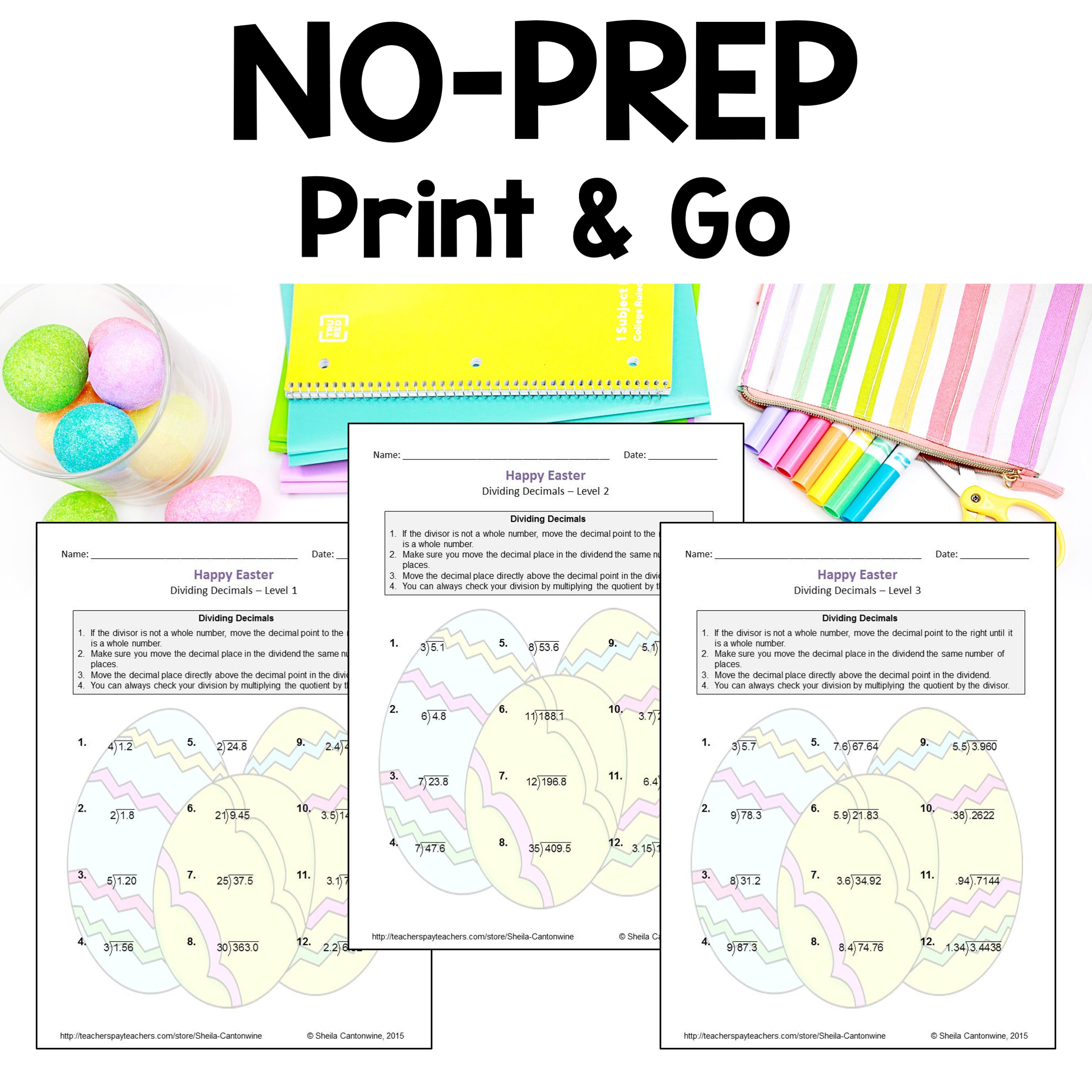 Easter Math Dividing Decimals Worksheets - Differentiated - Etsy