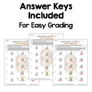 Thanksgiving Math Multiplying Decimals Worksheets – Differentiated - Etsy