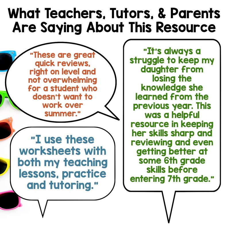 6th Grade Math Summer Review Packet Worksheets - No Prep Activities for ...