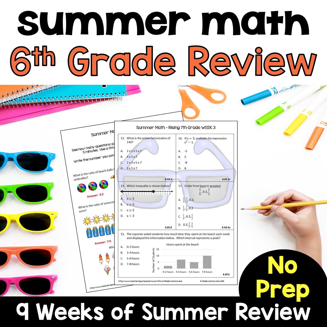6th Grade Math Summer Review Packet Worksheets - No Prep Activities for ...