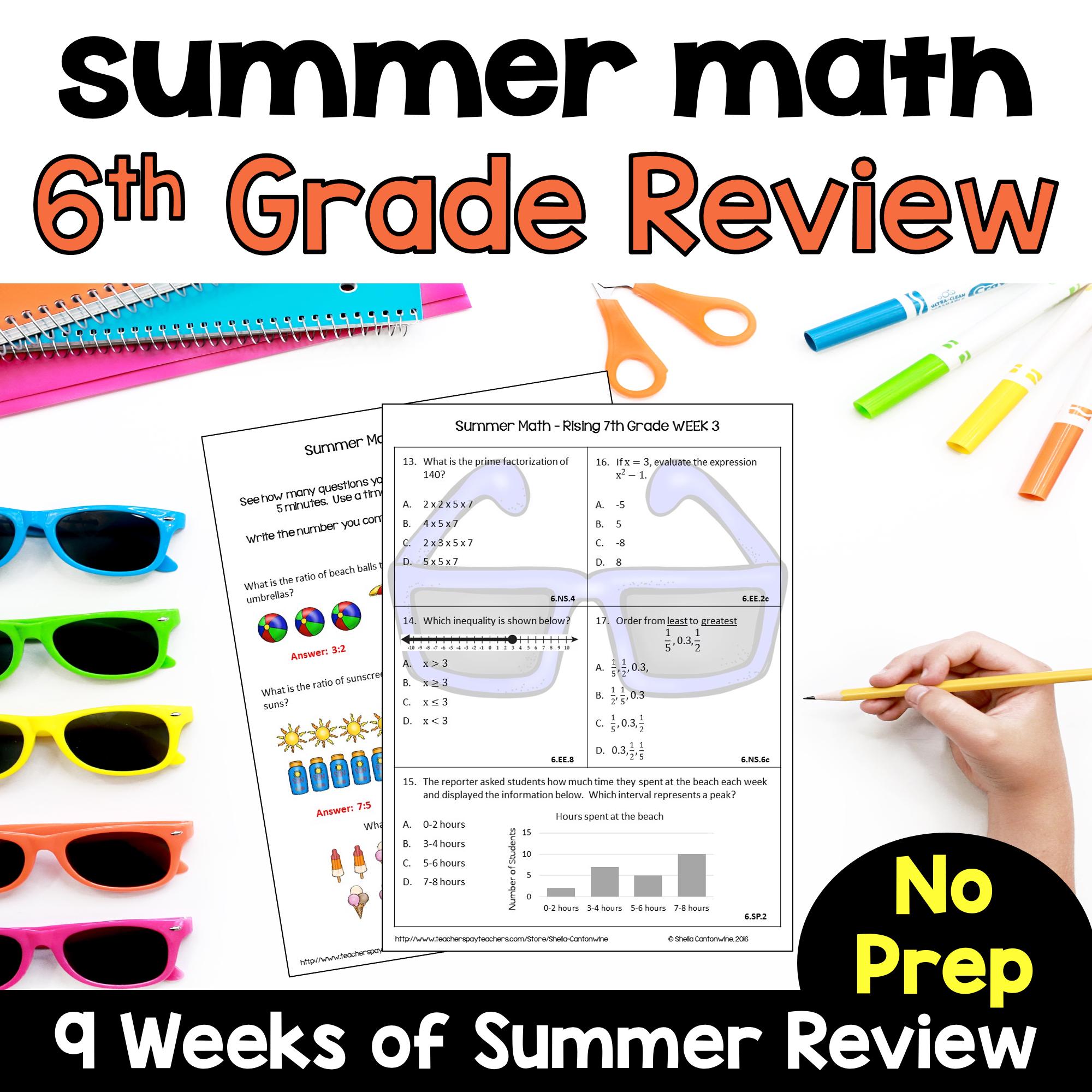 6th Grade Math Summer Review Packet Worksheets - No Prep Activities for ...