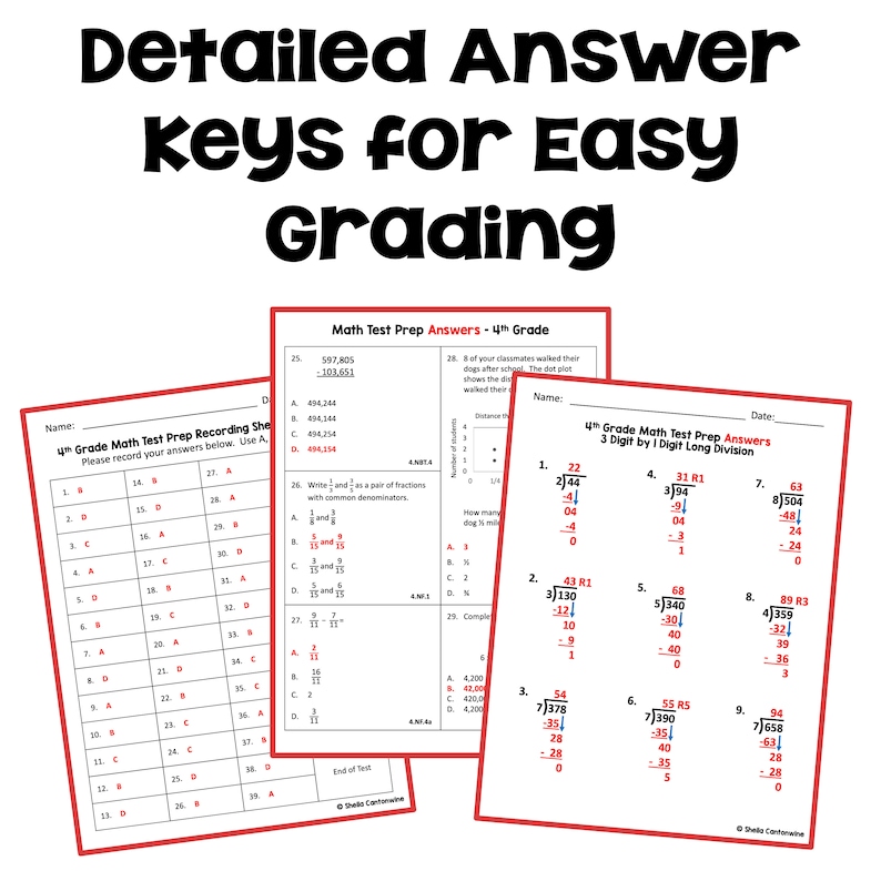 4th Grade Math Review Worksheets | Spiral Review | Test Prep | End of ...