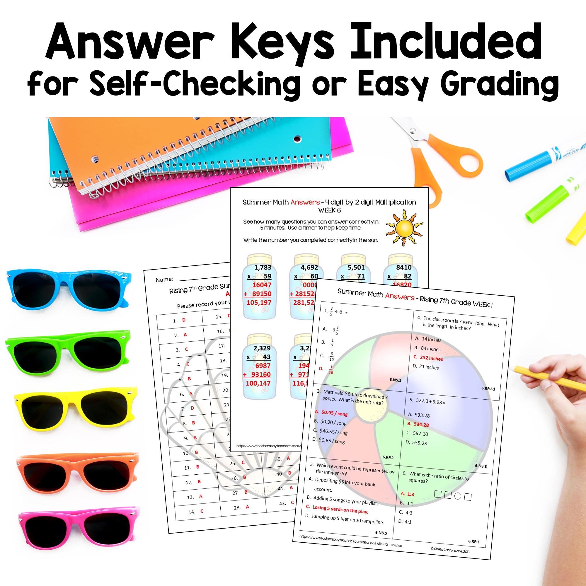 6th Grade Math Summer Review Packet Worksheets - No Prep Activities for ...